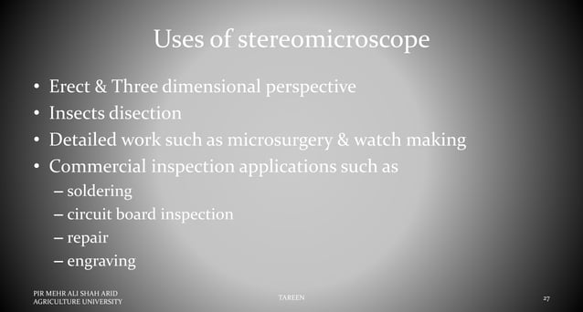 Stereo Microscope or Dissecting Miscrscope | PPTX | Eye and Vision ...