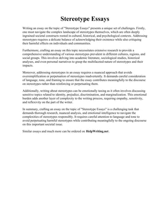 Stereotype Essays.pdfStereotype Essays | PDF