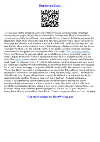 Stereotypes Essay | PDF