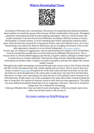 Stereotypes Essay | PDF