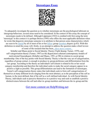 Stereotypes Essay | PDF