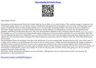 Stereotypes Essay | PDF