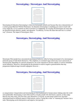 Stereotyping-Essay | PDF