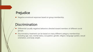 STEREOTYPING, PREJUDICE AND DISCRIMINATION | PPTX