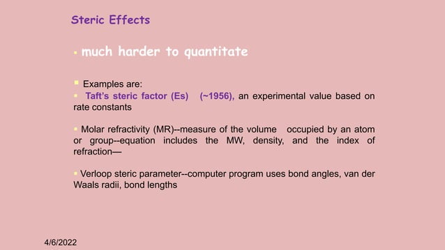 Steric parameters taft’s steric factor (es) | PPTX | Chemistry | Science
