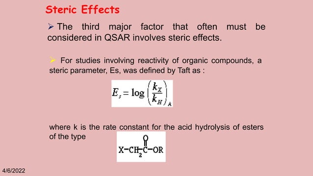 Steric parameters taft’s steric factor (es) | PPTX | Chemistry | Science