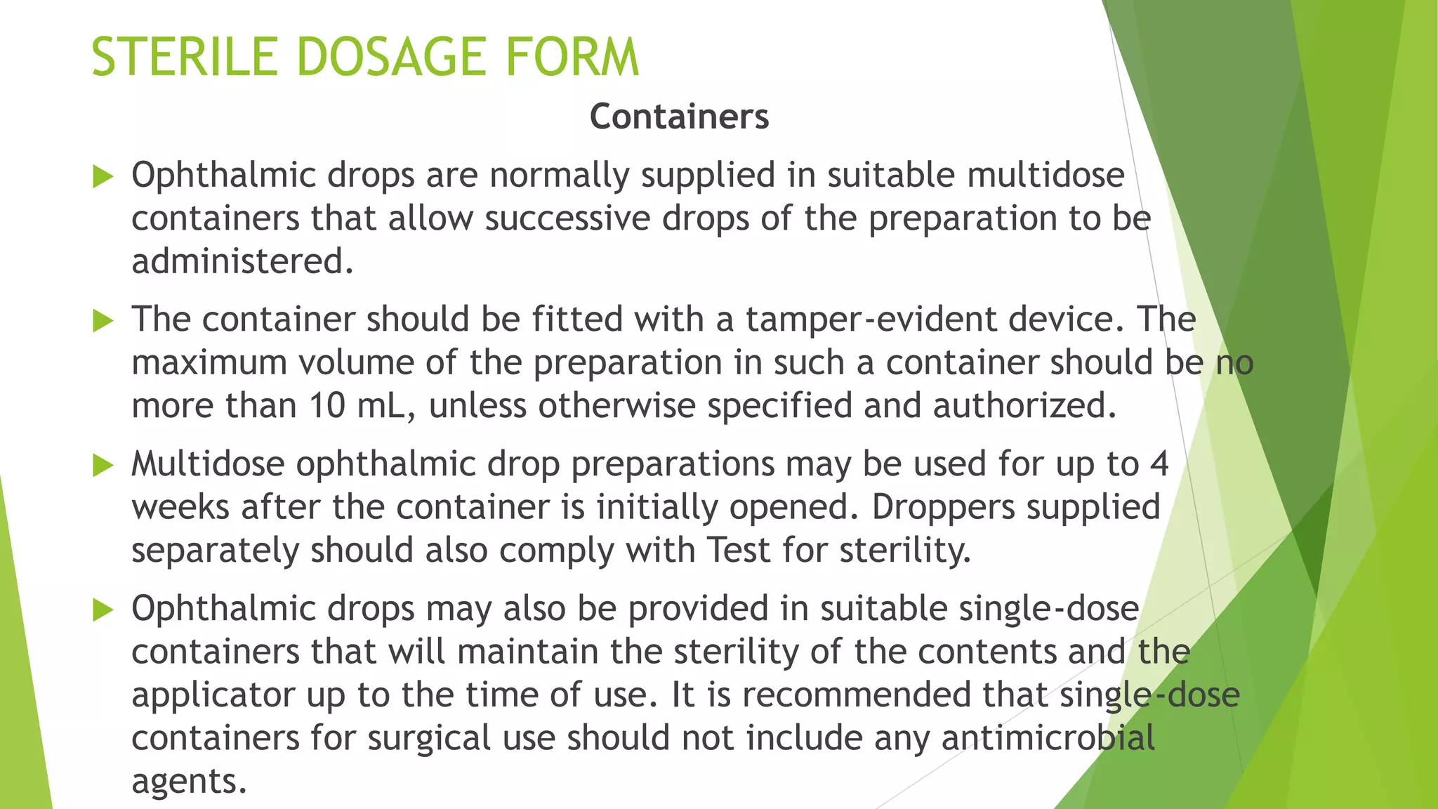 Sterile dosage form (opthalmic) | PDF