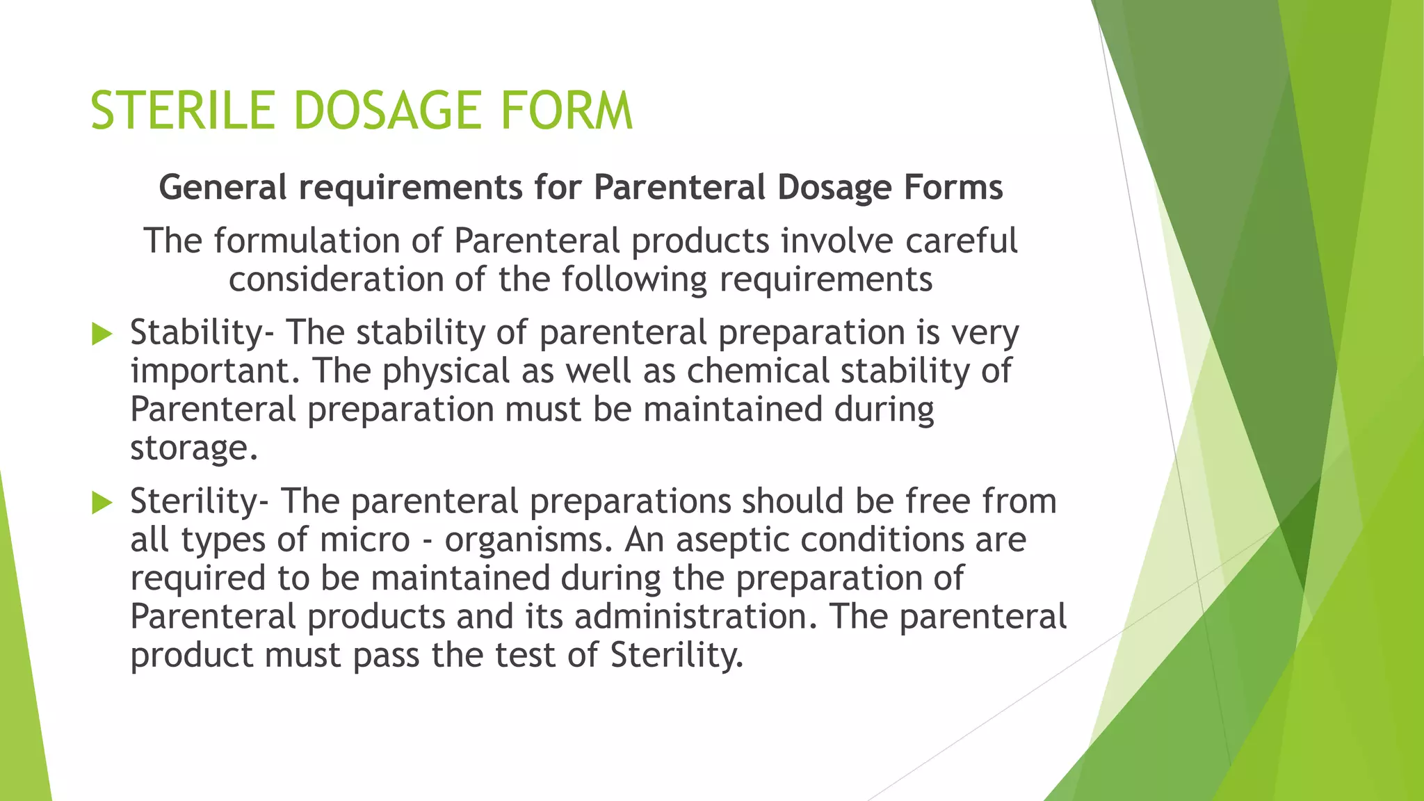Sterile dosage form (parenteral) | PDF