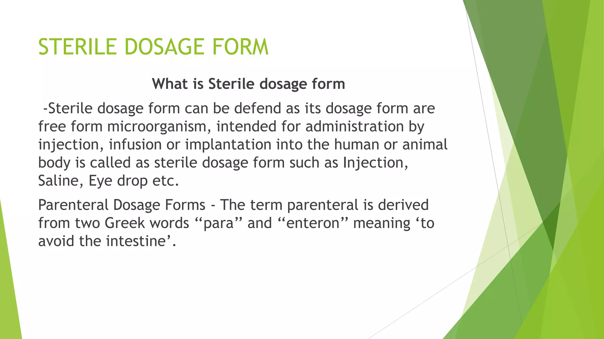Sterile dosage form (parenteral) | PDF