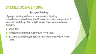 Sterile dosage form (parenteral) | PDF