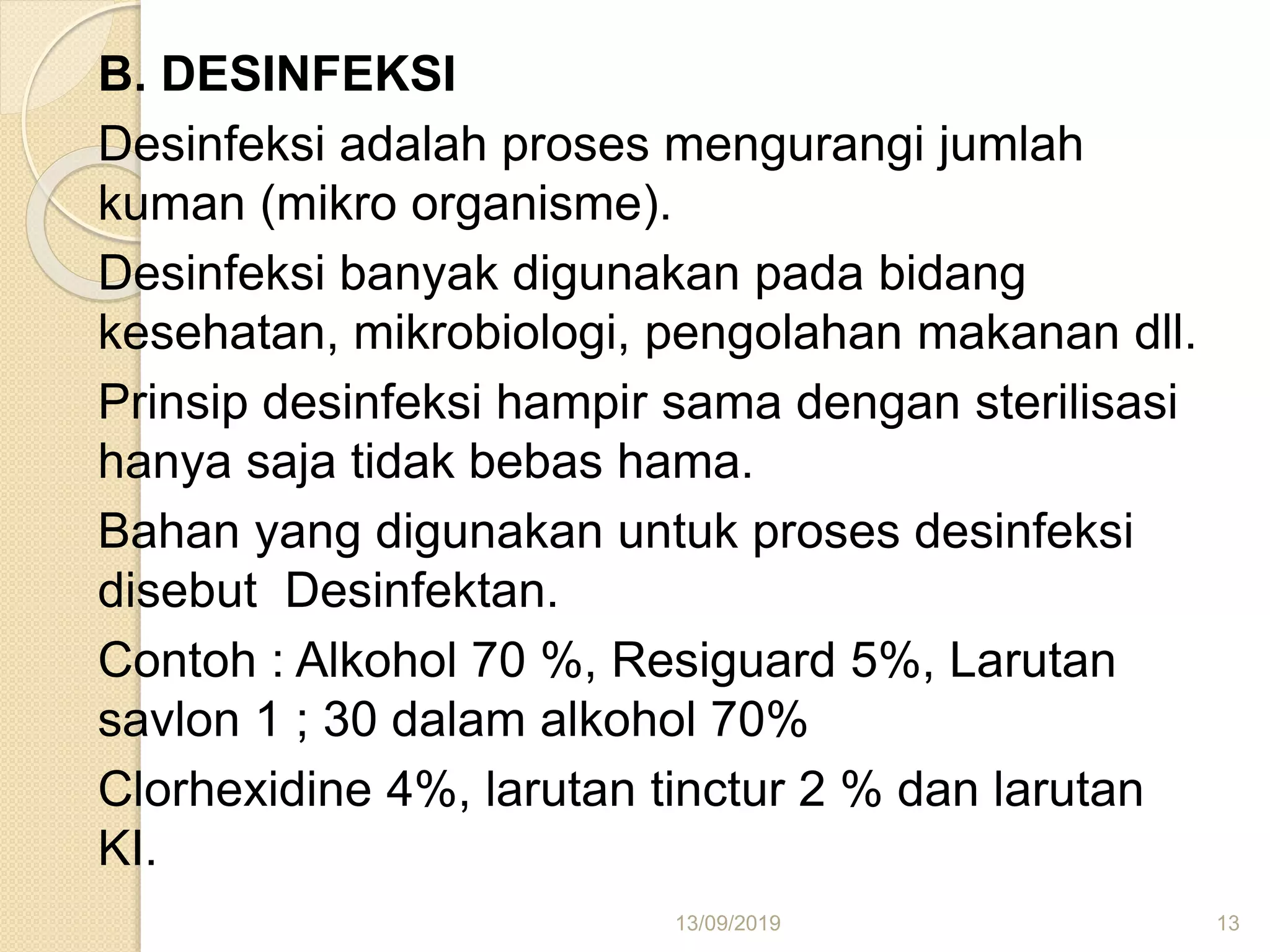 Sterilisasi, desinfeksi, dekontaminasi | PPTX