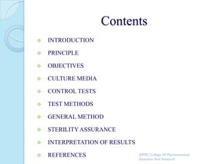 Sterility testing 112070804014 | PPTX | Chemistry | Science