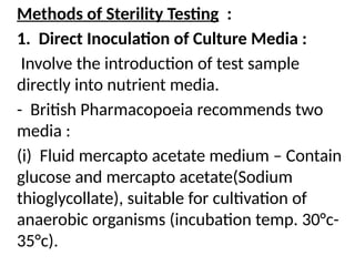 Sterility Testing and current trends in regulatory | PPTX