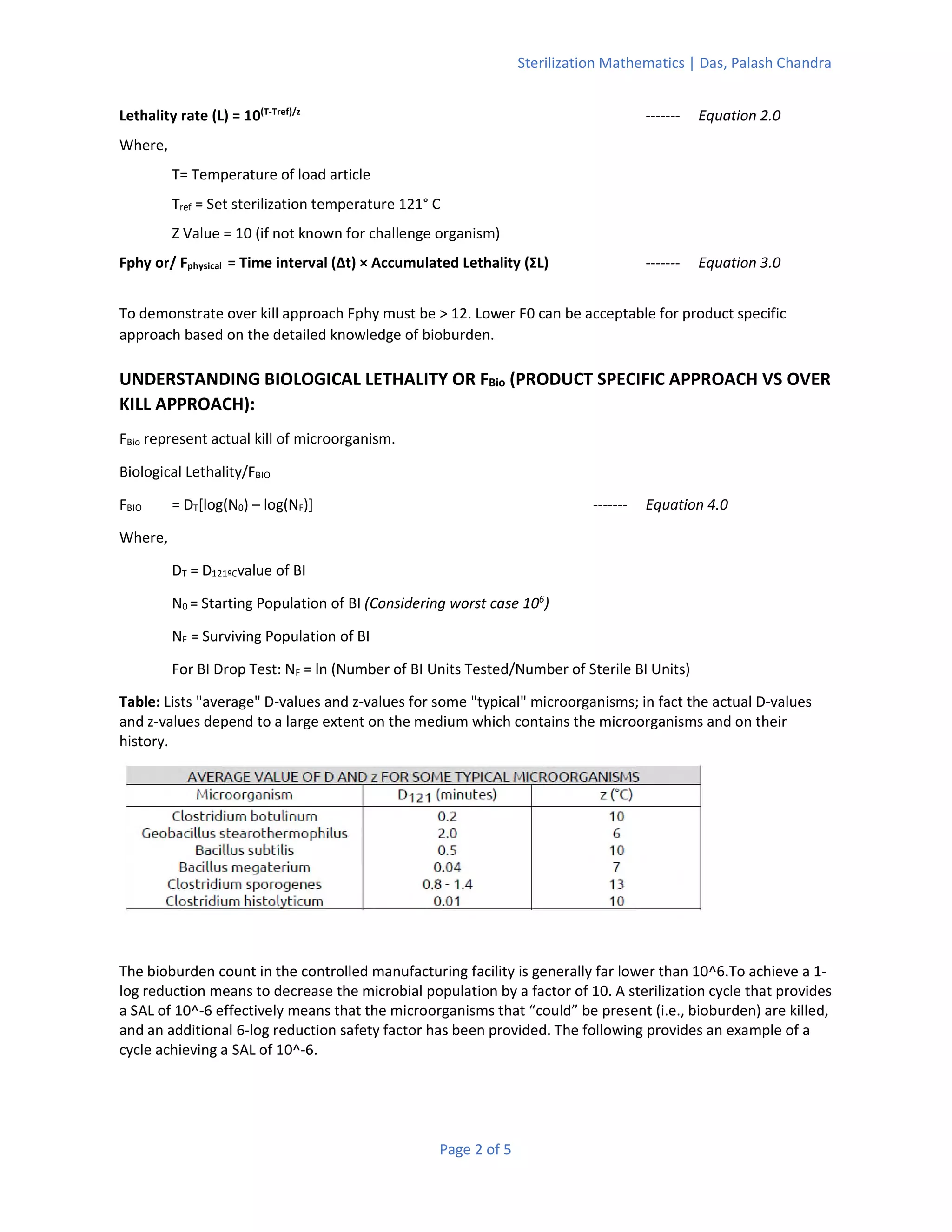 Sterilization mathematics (F0. Fphy, Fbio, Sterility Assurance (SAL ...