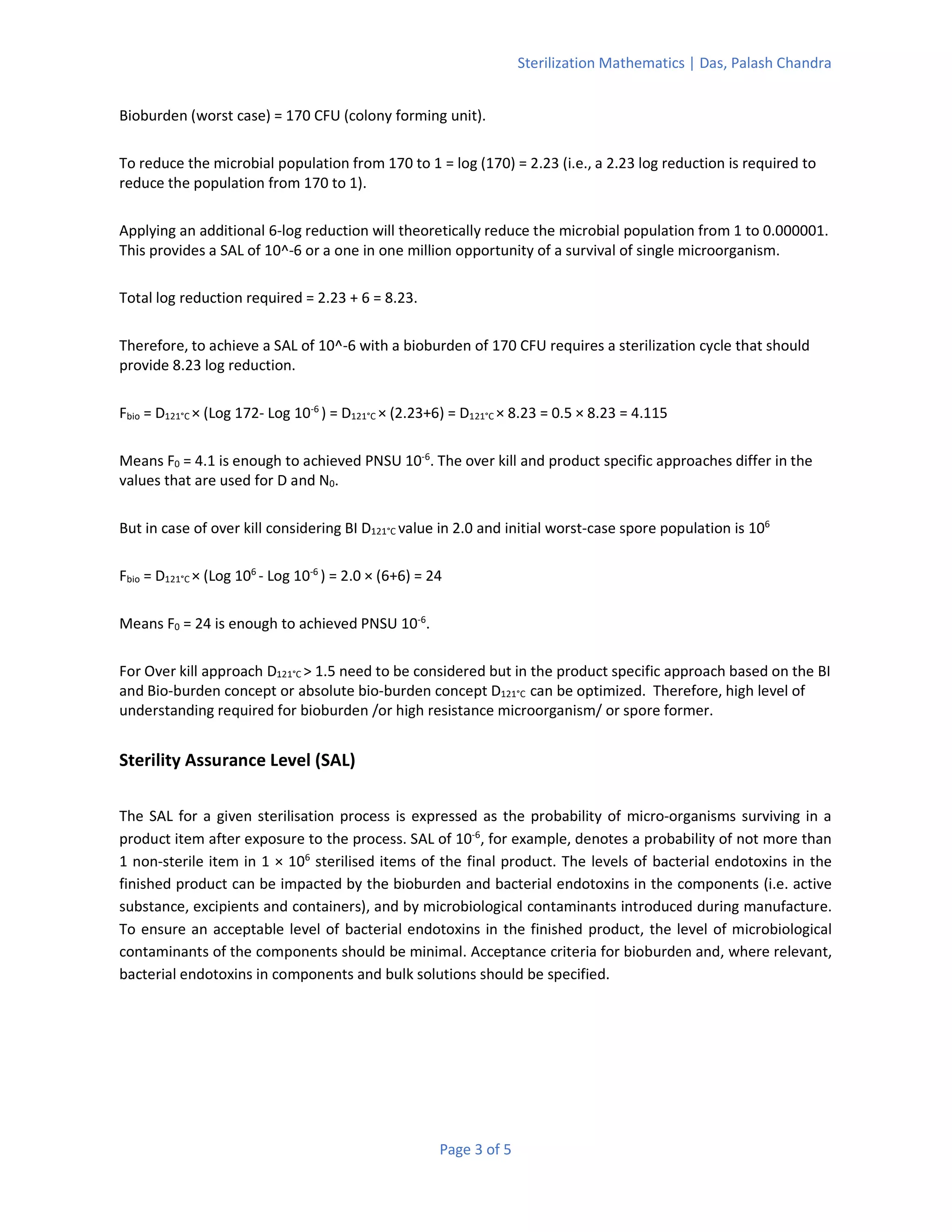 Sterilization mathematics (F0. Fphy, Fbio, Sterility Assurance (SAL ...