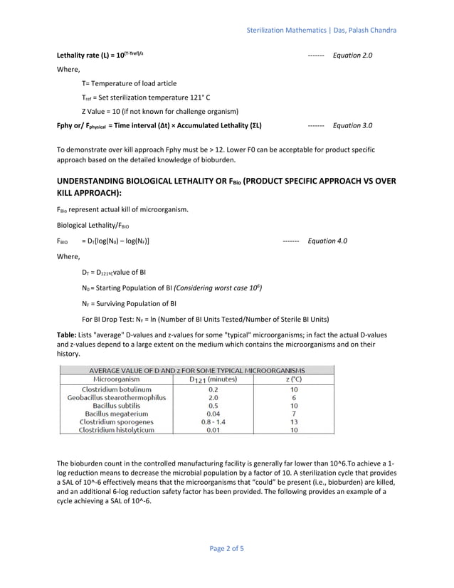Sterilization mathematics (F0. Fphy, Fbio, Sterility Assurance (SAL ...
