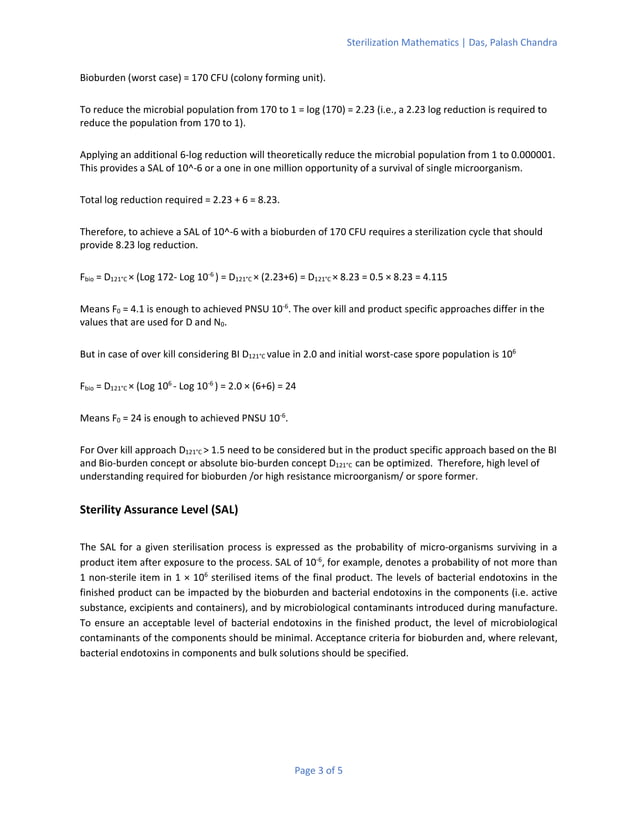 Sterilization mathematics (F0. Fphy, Fbio, Sterility Assurance (SAL ...