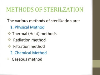 Sterilization techniques .TYPES .MERTIES. AND DIMERTIES AND APPLICATION...... | PPT