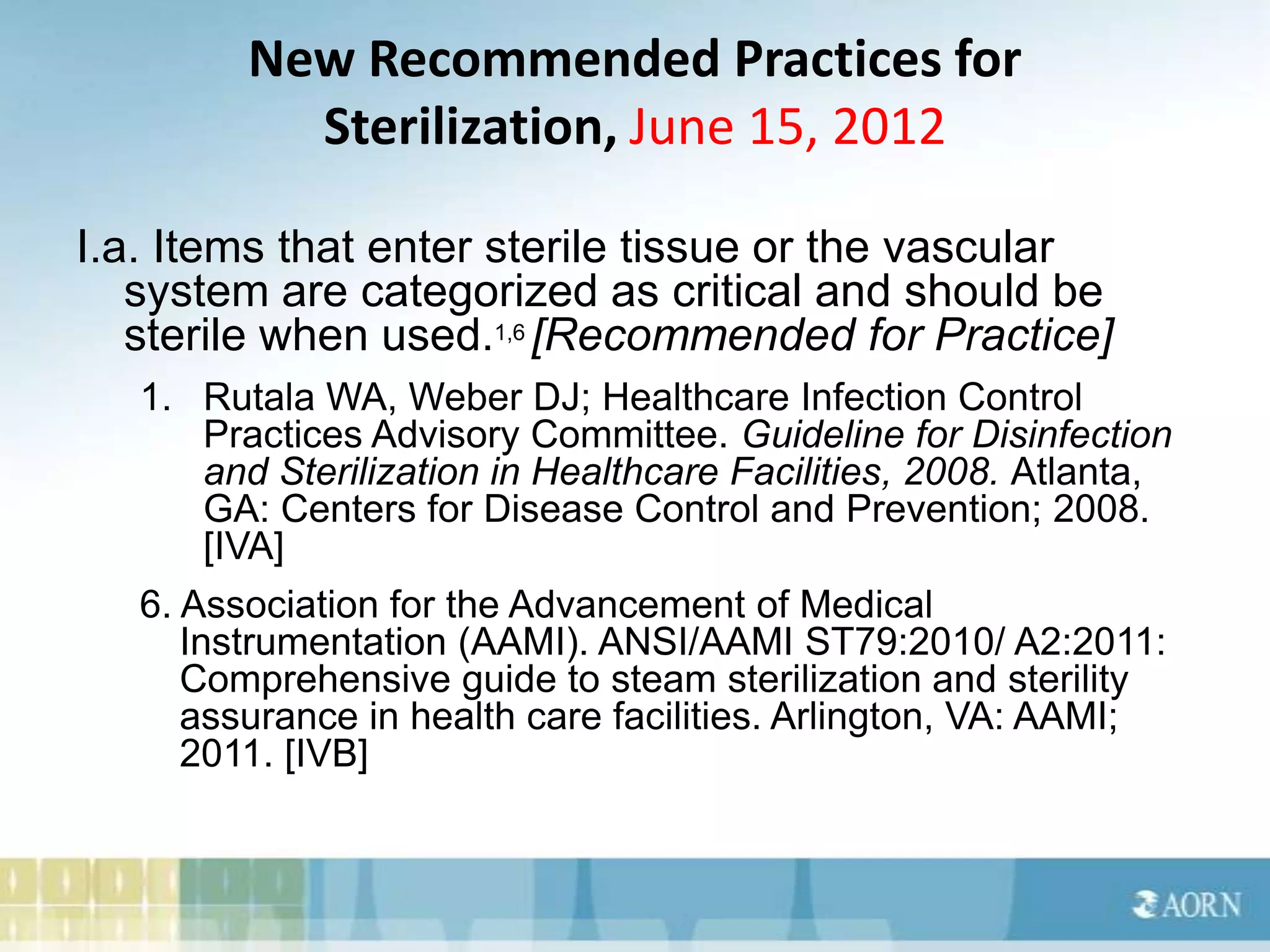 Sterilization Recommended Practice: Based on Evidence | PPTX