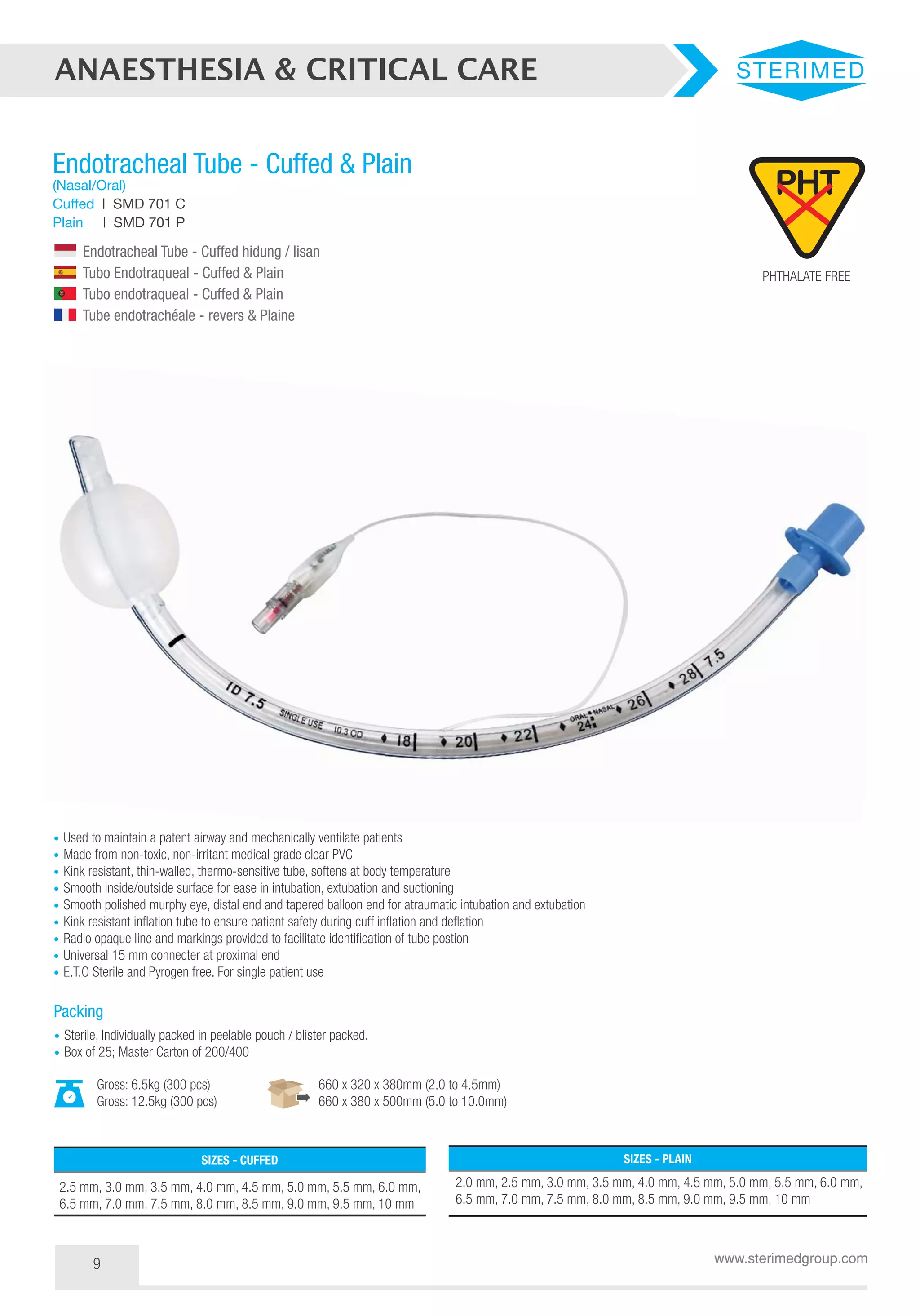 Reinforced Endotracheal Tube – Cuffed & Plain | PDF