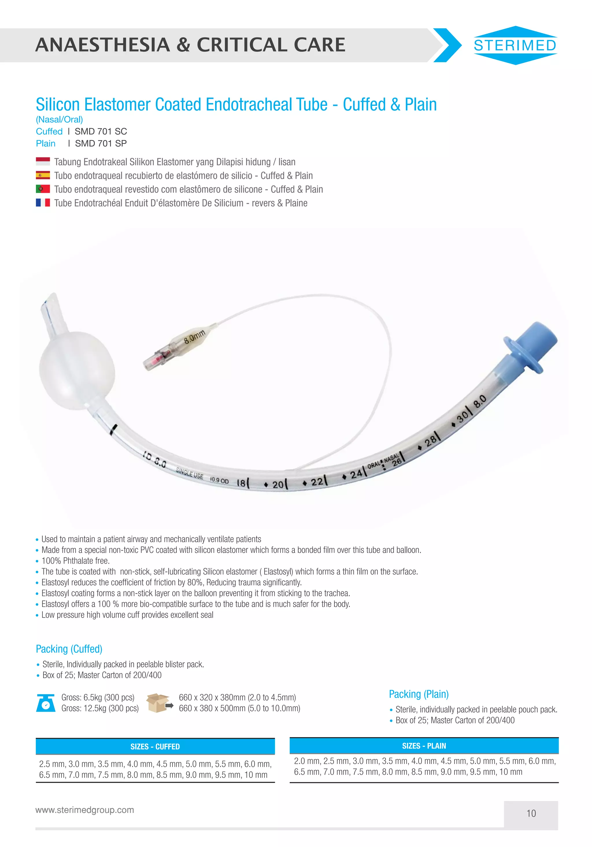 Reinforced Endotracheal Tube – Cuffed & Plain | PDF