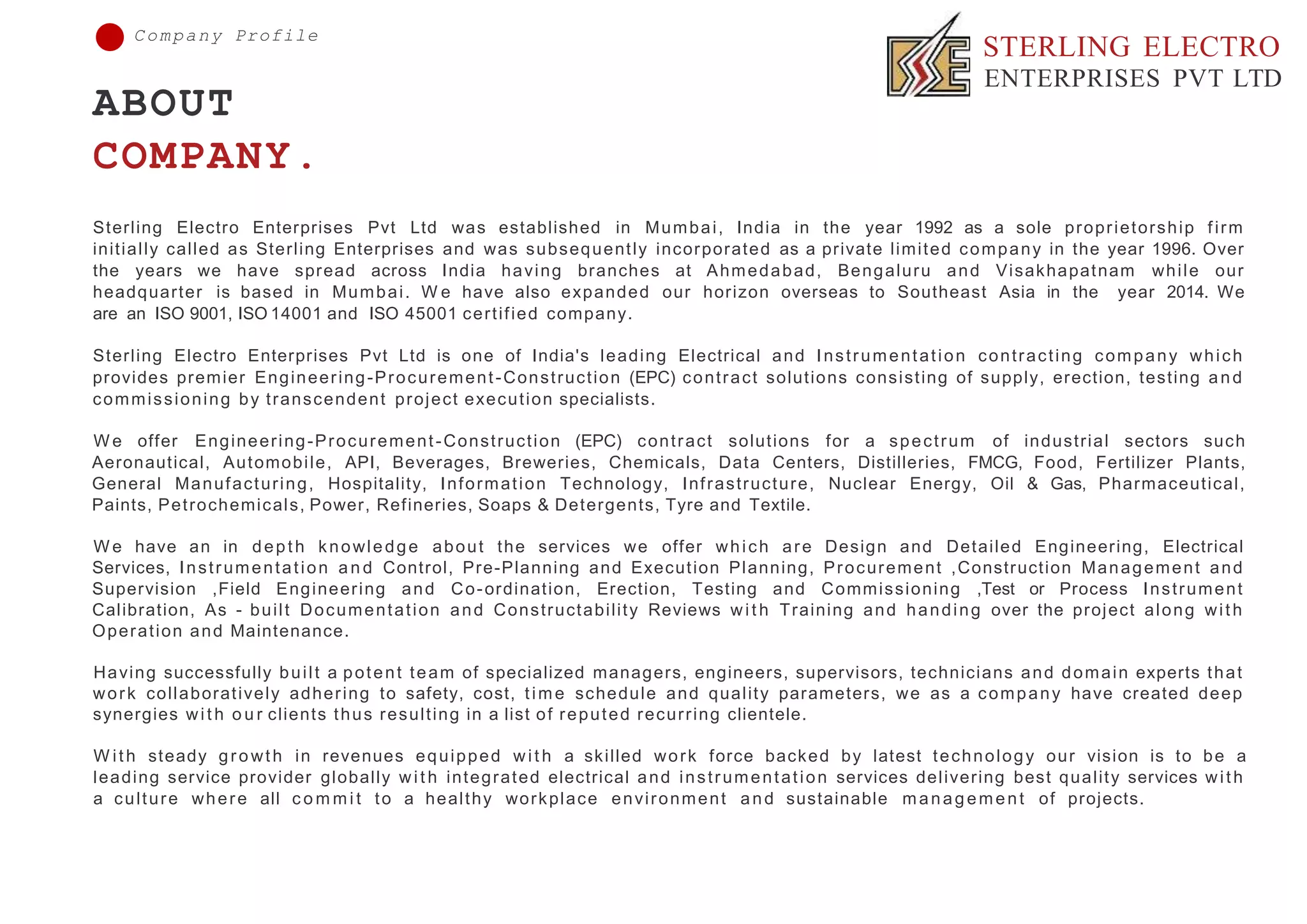 EPC Electrical & Instrumentation Contractors in Mumbai, India - Sterling Electro | PPTX