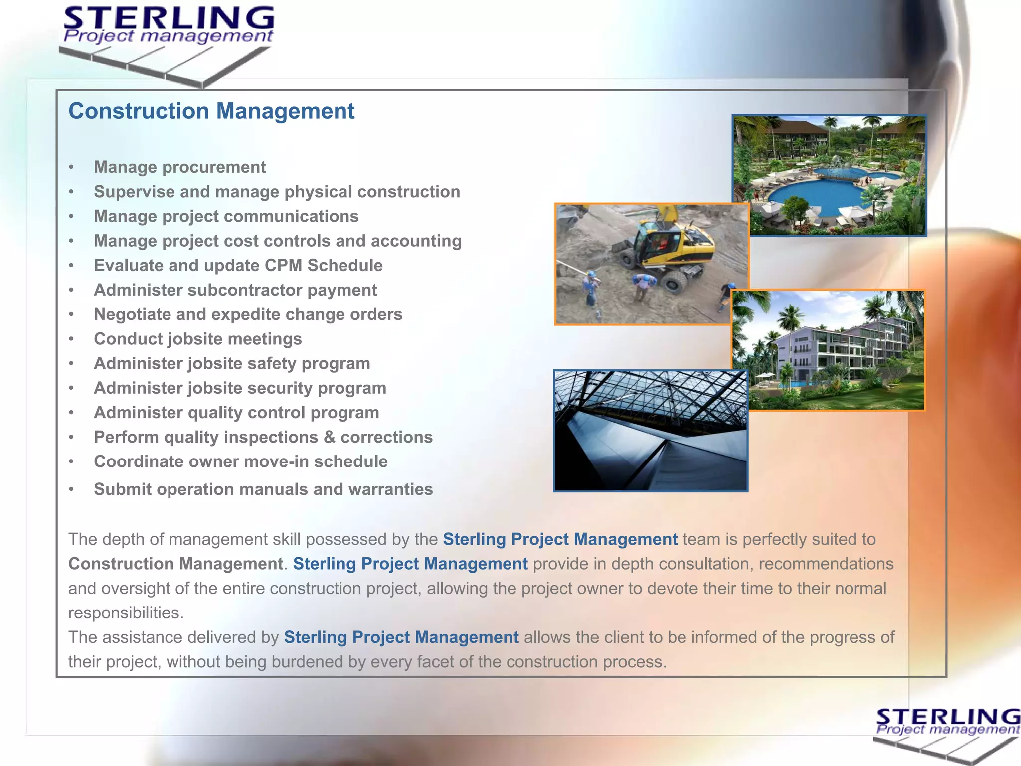 Sterling Project Management profile for project management, contruction ...