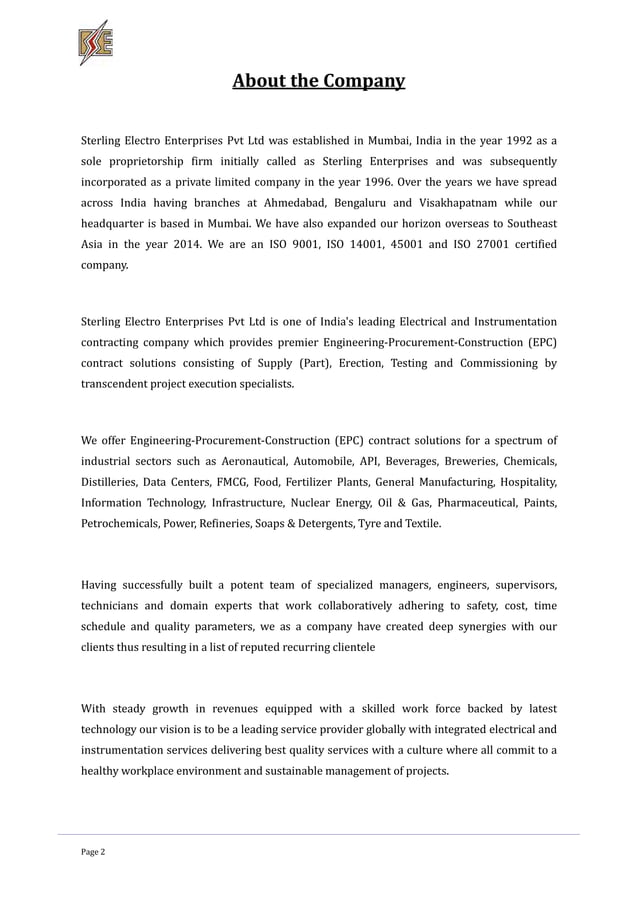 Turnkey Electrical Contractors Mumbai, India - Sterling Electro | PDF