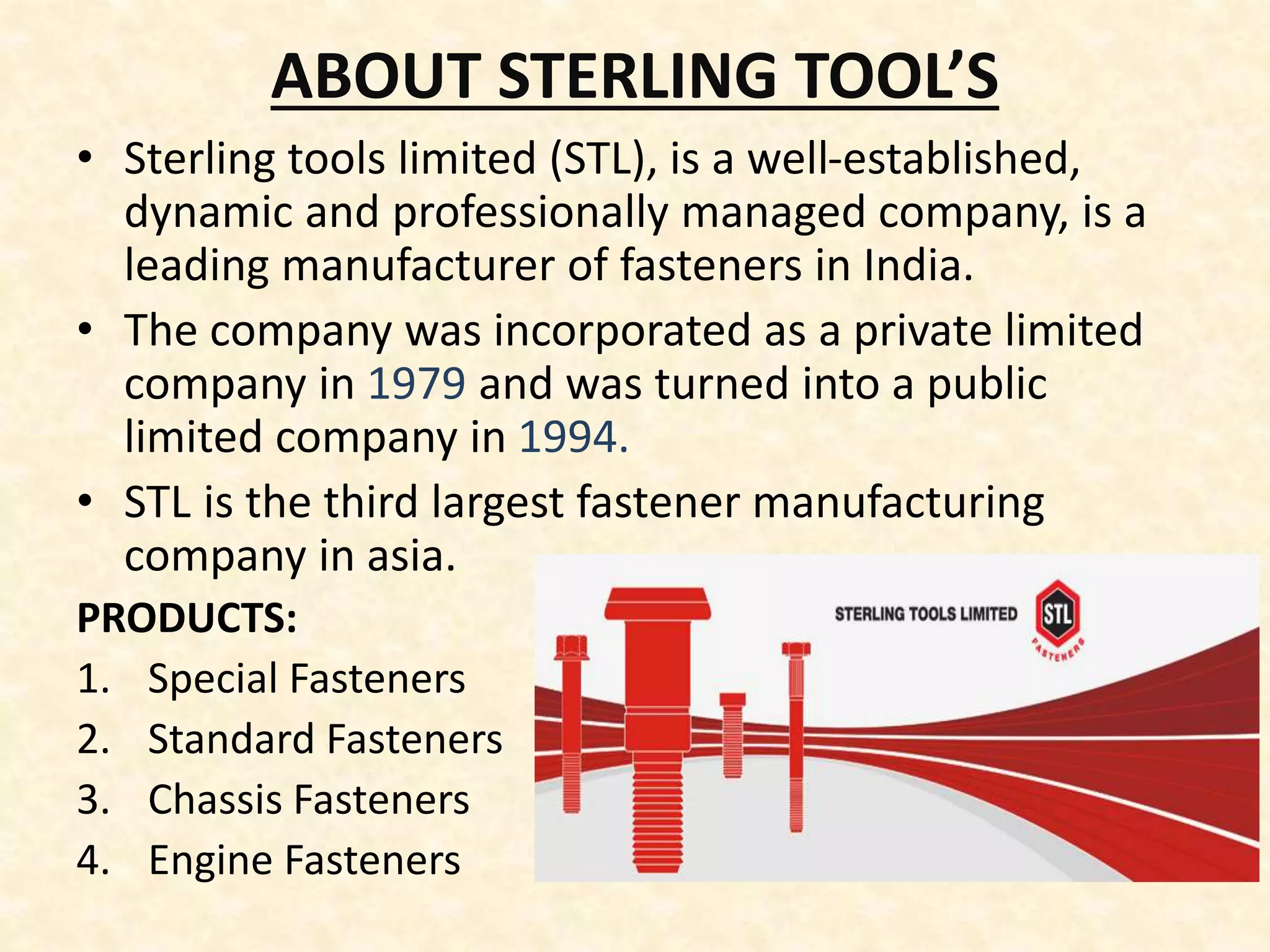 Sterling tools (bolt manufacturing) | PPTX
