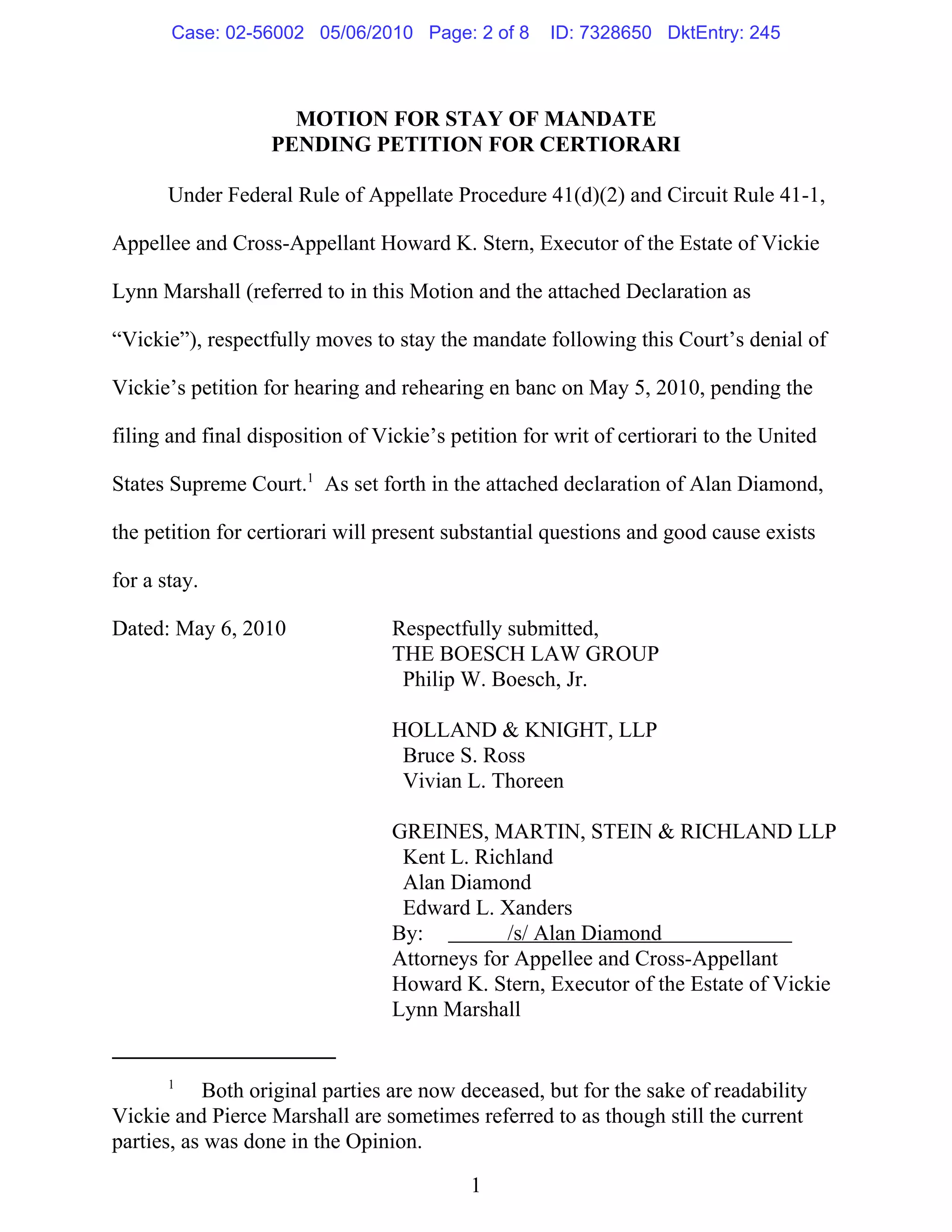 Stern motion for stay of mandate | PDF