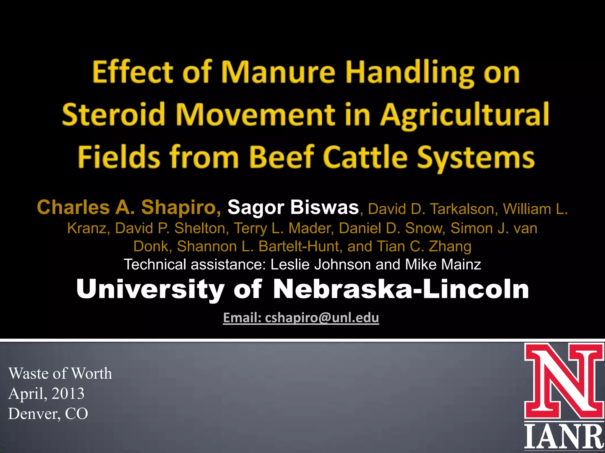 Effect of Manure Handling and Incorporation on Steroid Movement In ...