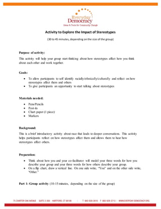 Activity to Explore the Impact of Stereotypes | PDF