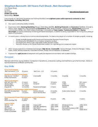 Steve Bennett .Net Architect/Developer Resume | DOCX