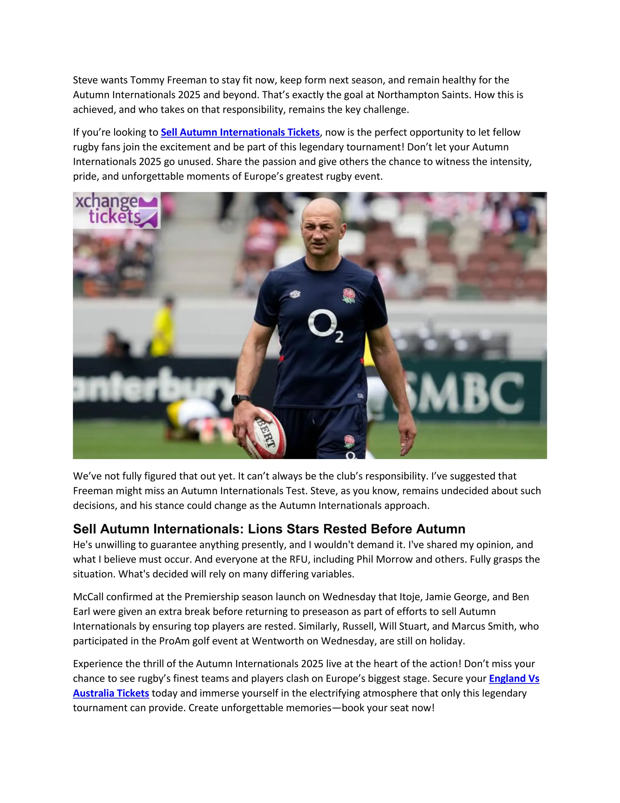Steve Borthwick Advised to Rest England Players for Autumn ...