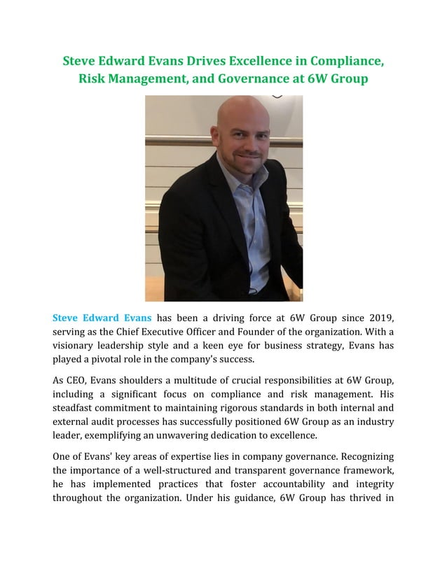 Steve Edward Evans Drives Excellence in Compliance, Risk Management ...