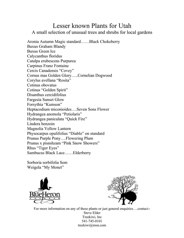 Steve Elder Lesser Known Plants For Utah List | DOC