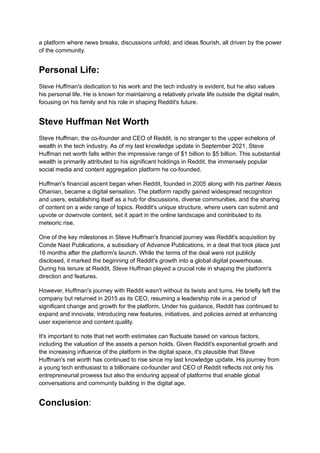 Steve Huffman Net Worth-A Deep Dive into the Reddit Co-Founder's Life | PDF