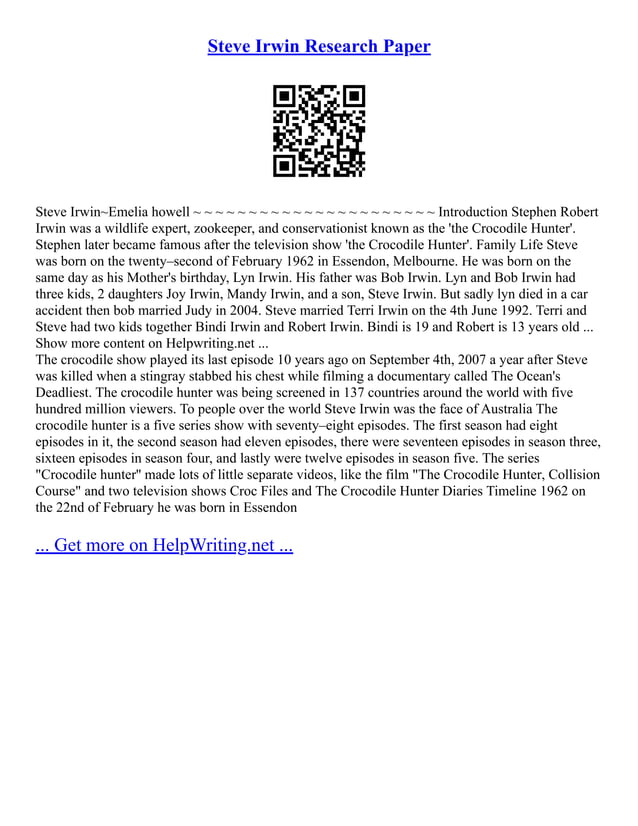 Steve Irwin Research Paper | PDF