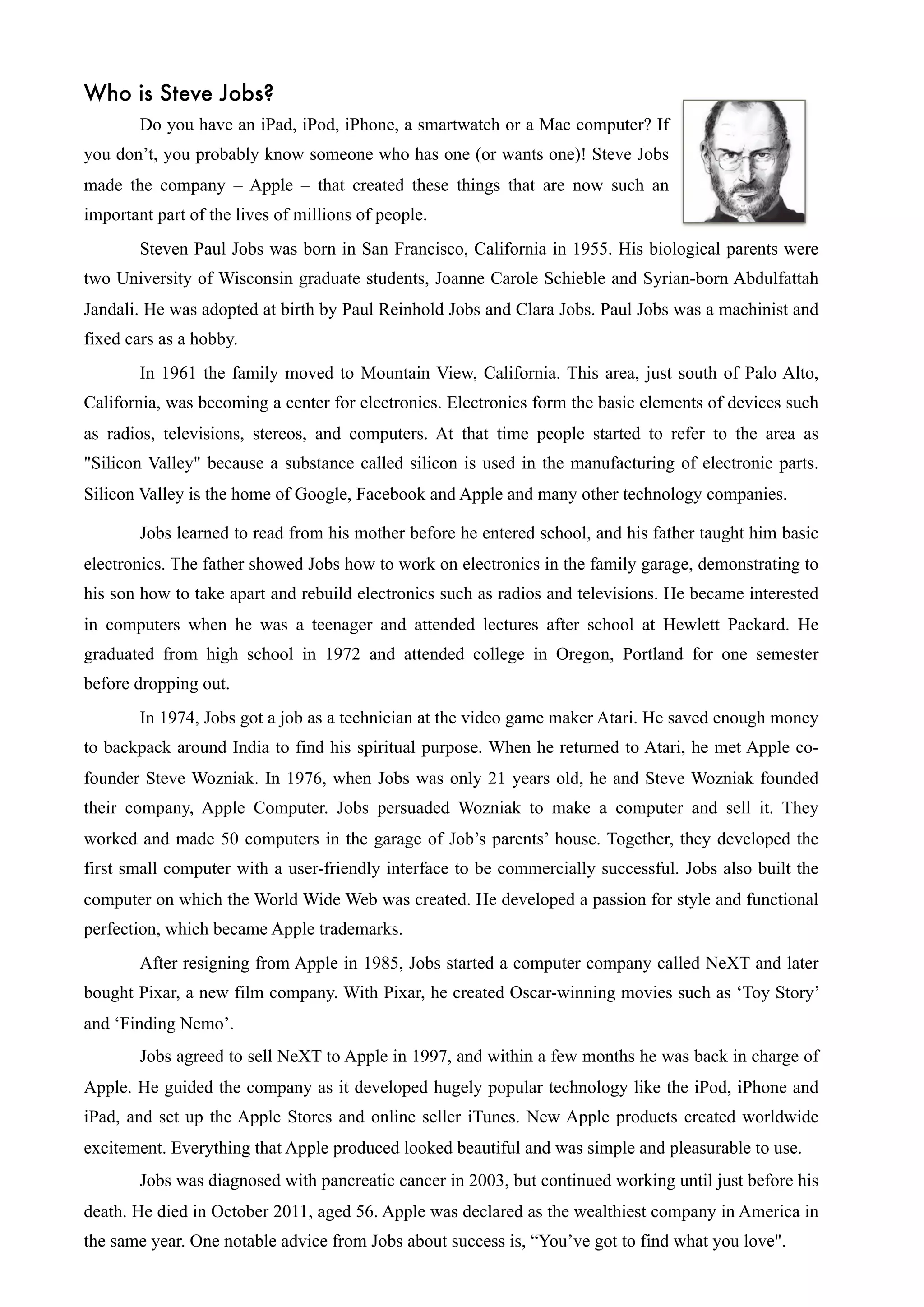 Worksheet - Steve Jobs | PDF | Tablets and E-readers | Consumer Electronics