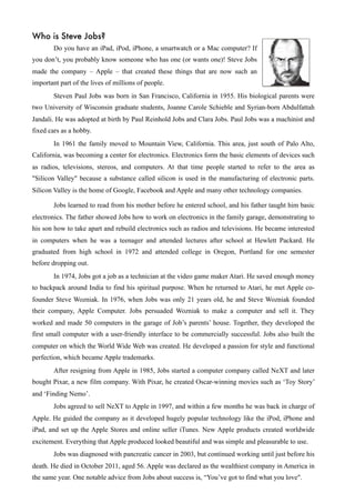 Worksheet - Steve Jobs | PDF | Tablets and E-readers | Consumer Electronics