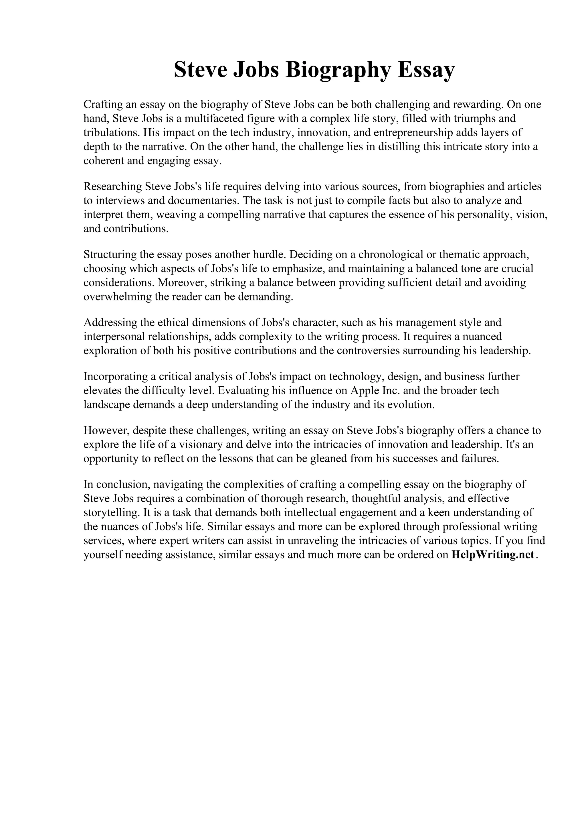 Steve Jobs Biography Essay | PDF