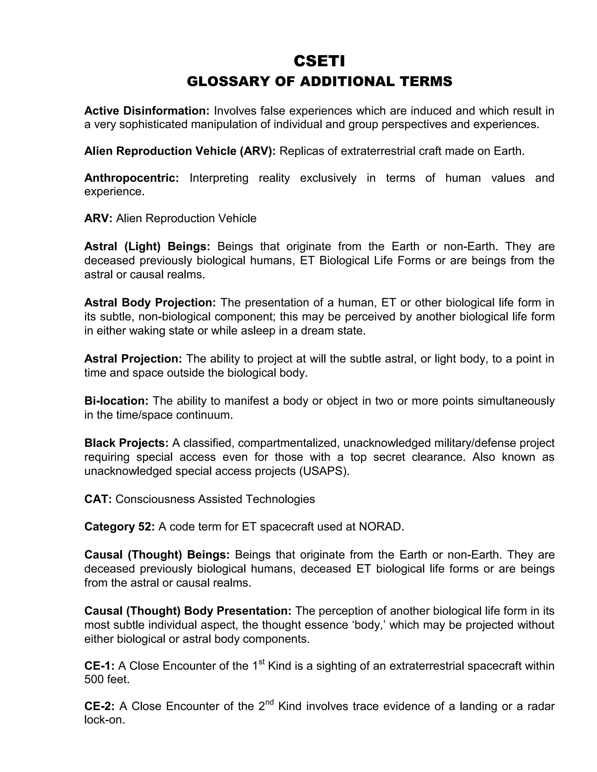 Steven Greer - CE5-CSETI - 03. Glossary of Terms | PDF