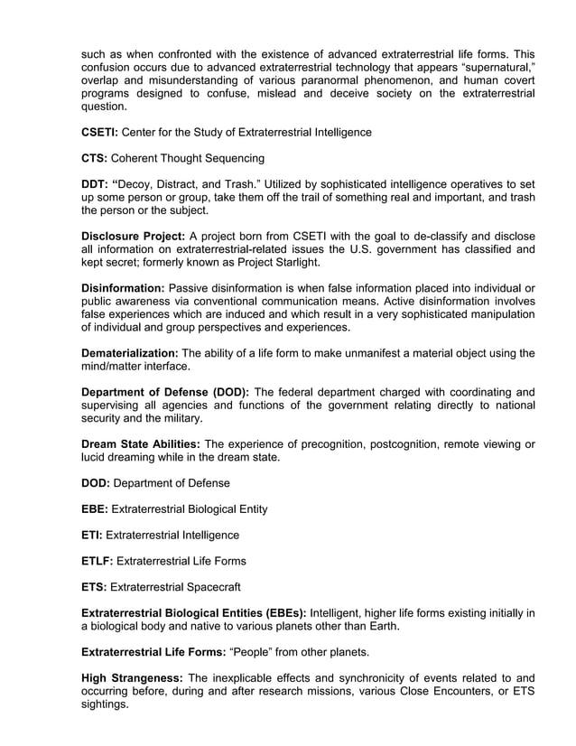 Steven Greer - CE5-CSETI - 03. Glossary of Terms | PDF