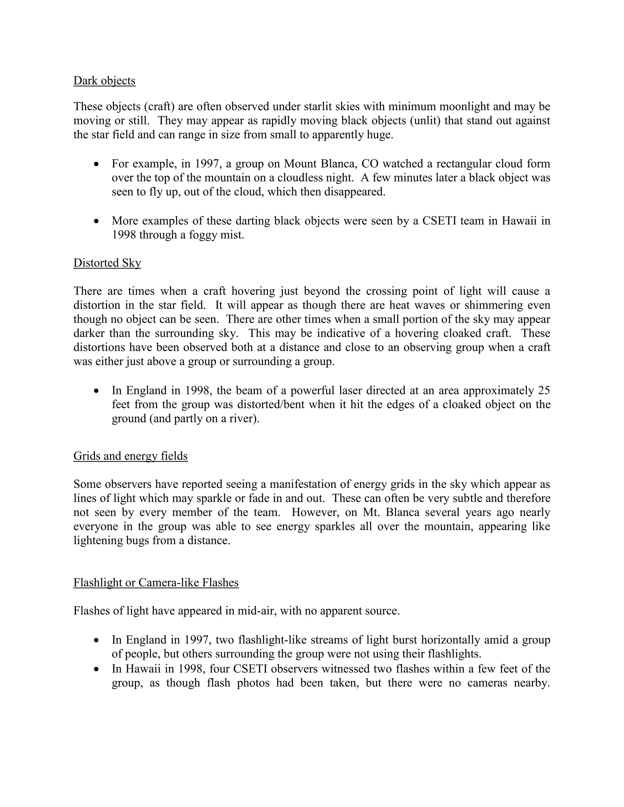 Steven Greer - CE5-CSETI - 07. Observed Types of Phenomena | PDF