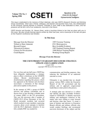 Steven Greer - CE5-CSETI - 20. CSETI June 1998 Newsletter, 24P | PDF