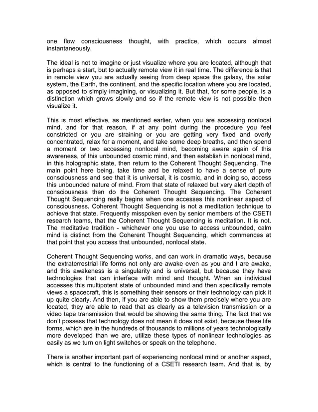 Steven Greer - CE5-CSETI - 21. Coherent Thought Sequencing Transcript | PDF