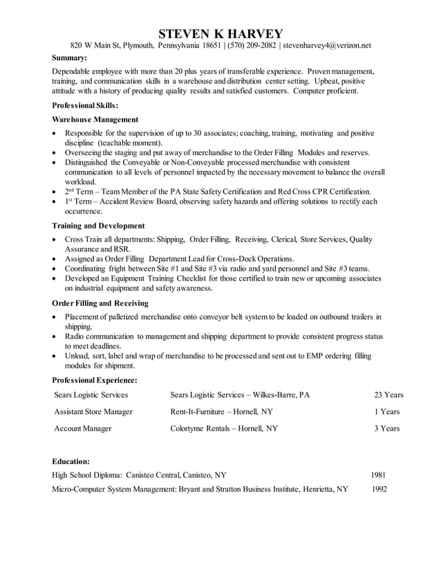 Steven Harvey 2016 Resume | PDF