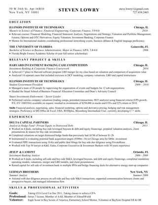 Steven Lowry Resume Finance V7 Ny | PDF