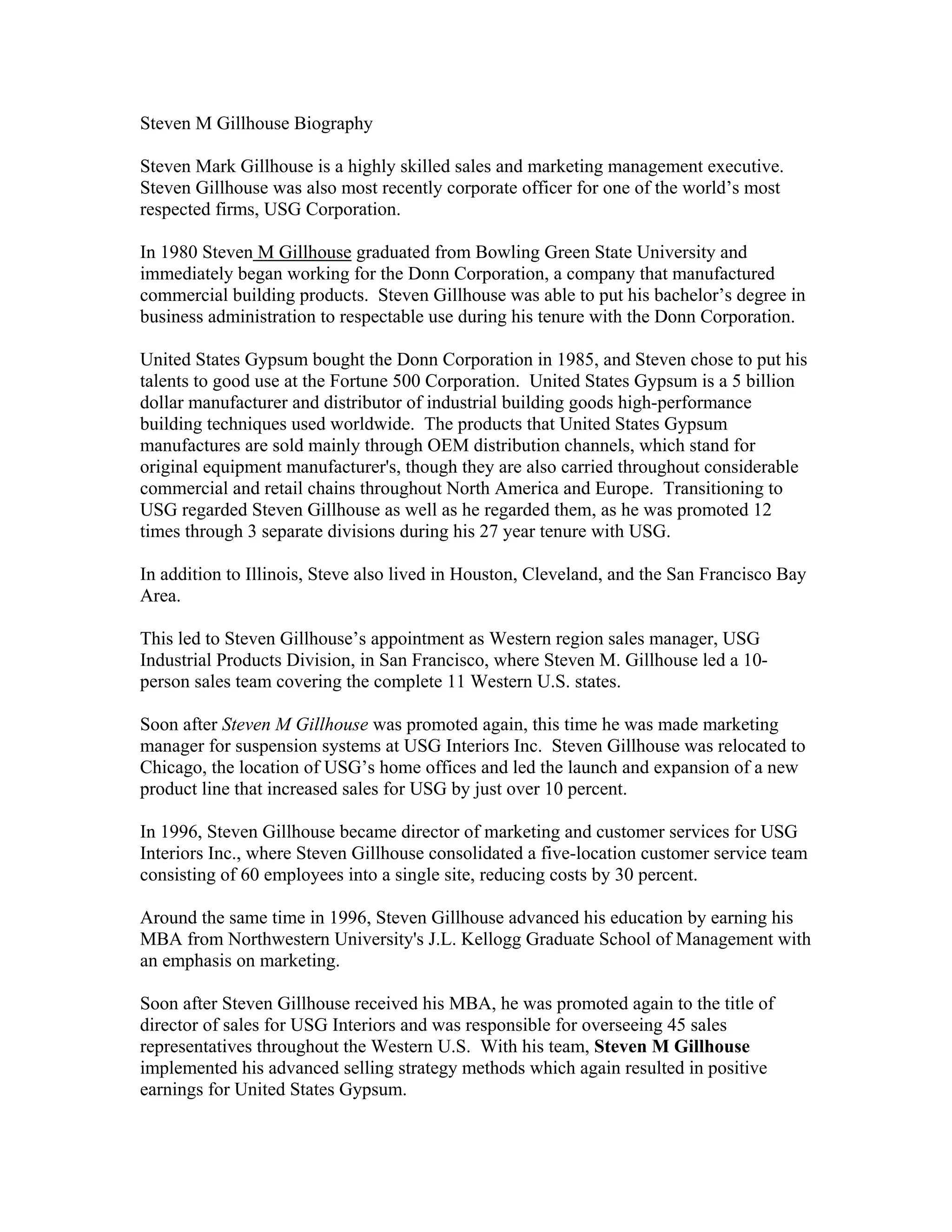 Steven m gillhouse biography | PDF