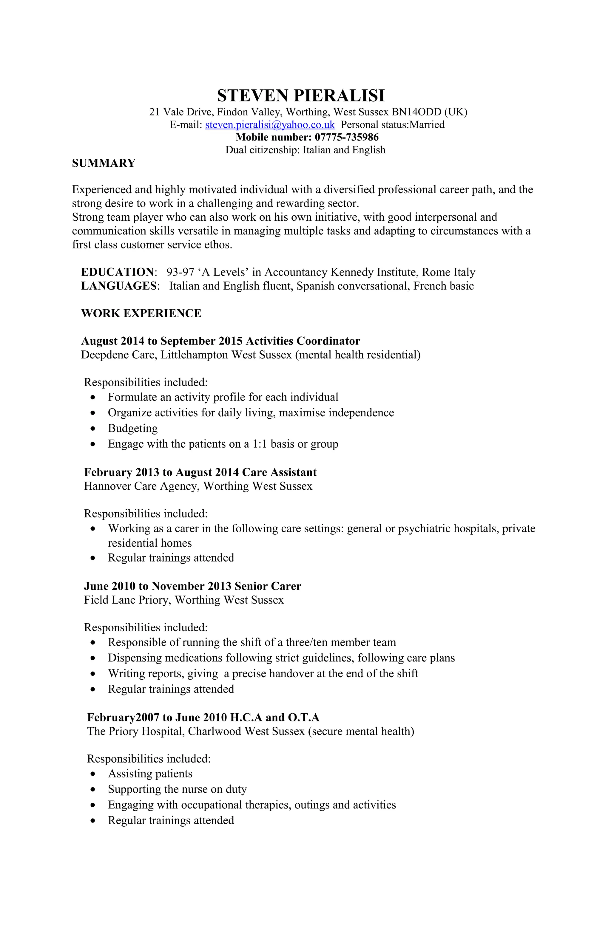 Steven pieralisi curriculum vitae | DOC